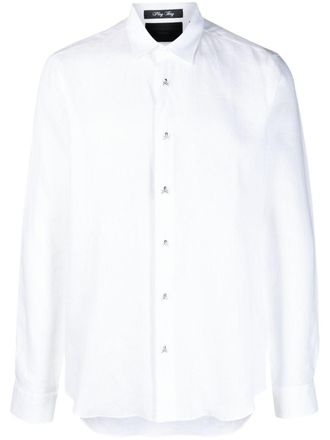 Philipp Plein chemise en lin &agrave; manches longues - Blanc