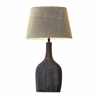 Loberon Tischlampe Arobynn, Schmaler Flaschenform-Fuß, Indivuiduelle Maserung, Wohn-Accessoire, Tischleuchte, Mangoholz, Jute, Eisen, schwarz/creme
