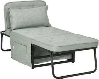 HOMCOM Homcom - Fauteuil chaise longue lit pouf 4 en 1 dossier inclinable 5 niveaux repose-pied rabattable ch&acirc;ssis acier noir tissu noir