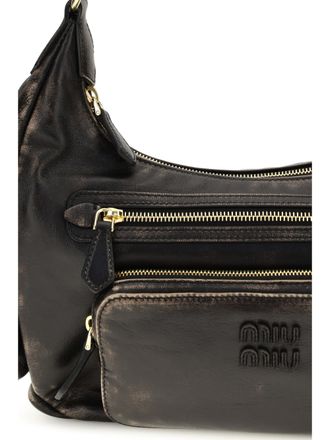Miu Miu Womens Pocket Shoulder Bag Calf Leather, Coffee