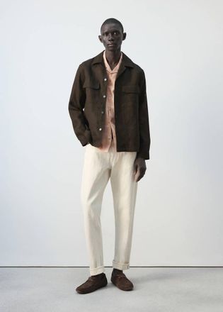 Mango Overshirt mit Bowlingkragen aus 100 % Leinen schokolade - Herren - XXL - MANGO MAN