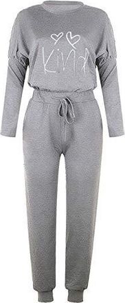 Generic Survêtement pour femme - Grande taille - Sweat-shirt à col rond et cordon de serrage - Pantalon de jogging baggy - Ensemble de survêtement de couleur 