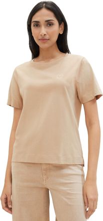 Tom Tailor Damen T-Shirt mit Herz-Print, 26353 - Messy Beige, XXS