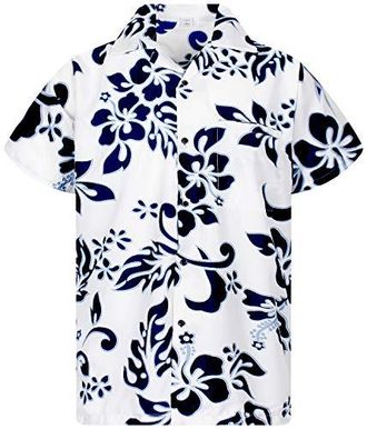 V.H.O. Funky Chemise-Hawaienne, Manche-Courte, Hibiscus, Marine-Blanc, 4XL
