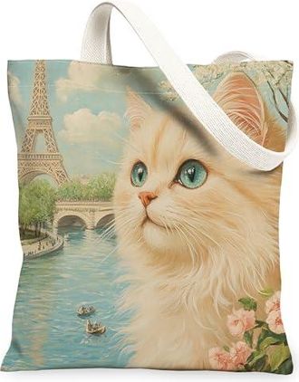 Generic Sac fourre-tout en toile motif chats persans printaniers 33 x 38 cm, tour romantique, sac d&eacute;picerie r&eacute;utilisable pour femme, chaton, animal domestique