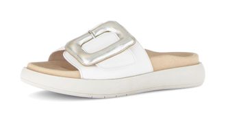 Gabor Pantolette GABOR, Damen, Gr. 37, wei&szlig;, silberfarben, Nappaleder, metallic, unifarben, Schuhe Pantolette, Plateau, Schlupfschuh, Sommerschuh mit gro&szlig;er