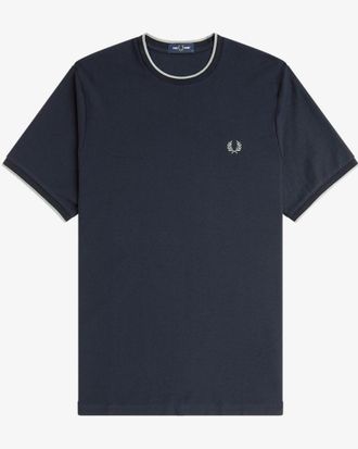 Fred Perry Mesh-T-Shirt aus einem Baumwollgemisch mit Streifenakzenten in