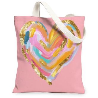 Generic Sacs fourre-tout en toile motif coeur artistique, sacs d&eacute;picerie r&eacute;utilisables, &eacute;l&eacute;gants et l&eacute;gers et lavables, p&ecirc;che, 13x15 Inch