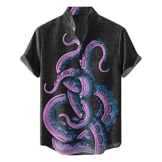 Generic Chemise boutonn&eacute;e amusante pour homme, chemise de plage tendance, col montant, chemise &agrave; bouton-pression, grande taille, haut d&eacute;t&eacute; respirant, d&eacute;contra