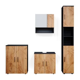 Vicco Badm&ouml;bel-Set Goldkraft Eiche/Anthrazit Irma, bestehend aus Badspiegelschrank, Waschbeckenunterschrank, Midischrank, Hochschrank - Versteckter Stauraum