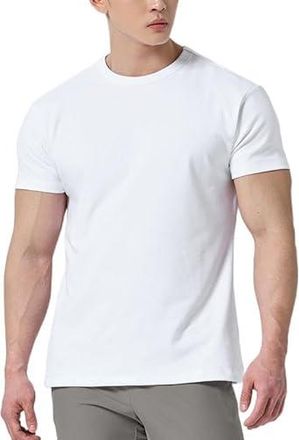 Generic Fitness Exercice Crew Neck Hommes Manches Courtes Stretch Respirant Coton T-Shirt pour Exercice Ext&eacute;rieur Manches Quatre Quarts, blanc, L