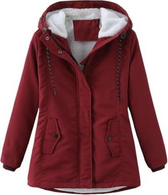 Generic Veste dhiver chaude &agrave; capuche courte pour femme - Parka dhiver doubl&eacute;e en polaire - Parka dhiver &agrave; manches longues avec fermeture &eacute;clair - Parka &eacute;pais