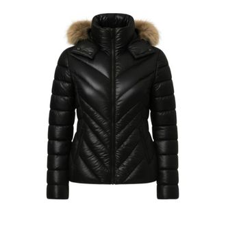 Hetreg&oacute; Schwarze Chevron Daunenjacke mit Pelz - - Jackets - Damen - Schwarzk - XL