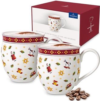 Villeroy & Boch Toys Delight Mug avec Anse 2 Pièces Rouge et Blanc, Garanti Lave-Vaisselle, Compatible Micro-Ondes, Mug De Noel, Tasse Noel, Gobelet De Noel, Porcelai