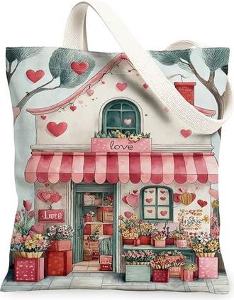 Generic Sacs fourre-tout en toile motif coeur floral, vintage, sacs d&eacute;picerie, r&eacute;utilisables, l&eacute;gers et lavables pour tous les jours, p&ecirc;che, 13x15 Inch