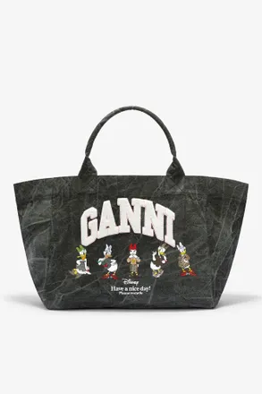 Ganni Gewaschene XXL-Tragetasche mit Daisy-Duck-Motiv schwarz