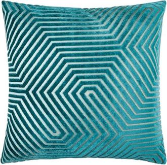 Riva Paoletti Evoke Kissen mit Samt- und Federfüllung - luxuriöses dekoratives quadratisches Kissen mit Chevron-Muster und Füllung (Blaugrün - 55x55cm)