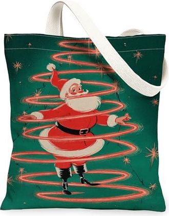 Generic Sacs fourre-tout en toile de P&egrave;re No&euml;l r&eacute;utilisables, motif vacances r&eacute;tro, sacs d&eacute;picerie festifs, l&eacute;gers et lavables en toile pour le shopping, les 