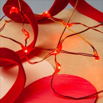 Hellum 2er Set Lichterkette Rot, LED Lichterketten Kupferdraht, Lichterkette mit 20 LEDs, beleuchtete L&auml;nge 1,05 m, Tauperlen, batteriebetrieben (nicht inkl.