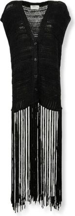 Laneus Femme, Pulls, Noir, Taille: 36 FR Maxi Cardigan frange