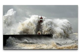 Paul Sinus Art Bilder XXL Sturm und Leuchtturm 120x70cm Wandbild auf Leinwand