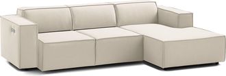 Studio Copenhagen home24 Ecksofa mit Longchair Wei&szlig;/Altwei&szlig; Webstoff Osta 260cm Longchair davorstehend rechts Sitztiefenverstellung Modern