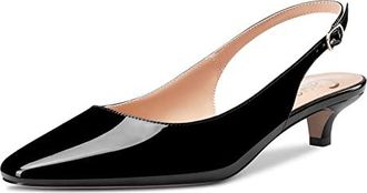 Castamere Femmes Aiguille Bas Kitten Talon Heel Fermé Carré Bout Slingback Escarpins Slip-on 3.5 CM Heels Sandales Dress Cute Chaussures Noir Vernis 42 EU