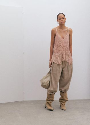 Mango Top dentelle volants rose pastel - Femme - S - MANGO