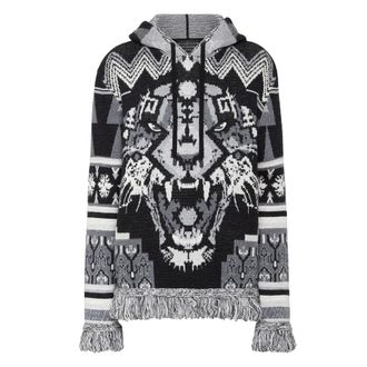 Philipp Plein Femme, Sweatshirts et sweats &agrave; capuche, Noir, Taille: 36 FR Pull &agrave; capuche en laine avec franges Navajo