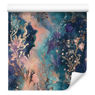 OEM Carta Da Parati Con Inchiostro Blu Navy, Turchese E Beige Per Soggiorno E Camera Da Letto, 50x1000 Cm
