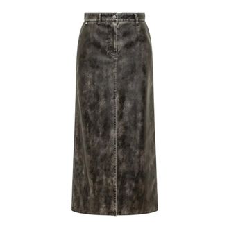 Palm Angels Femme, Jupes, Gris, Taille: 38 FR Curved Logo Coated Long Skirt