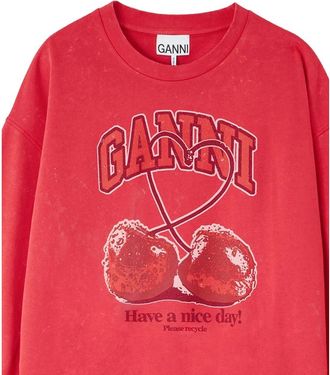 Ganni Cherry Print Organic Cotton Sweatshirt - Red