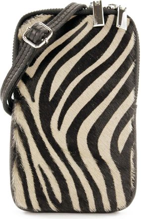 modamoda.de T197 Damen Leder Handytasche 6,7 Zoll Umh&auml;ngetasche handmade in Italy, Farbe:Zebra Schwarz/Beige