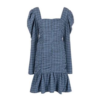 Ganni Stretch Seersucker Raff-Mini-Kleid - - Dresses - Damen - Mehrfarbig - L