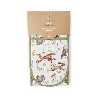 Cooksmart Forest Fable Doppelter Ofenhandschuh, 100% Baumwoll-Twill, hitzebeständig bis 250 °C, Waldtierdruck, dick gepolsterter Schutz, maschinenwaschbar, unve