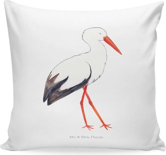 Mr. & Mrs. Panda Dekokissen Storch - Geschenk, Tiermotive, Baby, Mütter, lustige Sprüche, Sofakissen, Dekokissen 40x40, Dekokissen Sofa, Störche