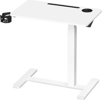 Vasagle Table dappoint à roulettes, table debout mobile, plateau de 70 x 40 cm, hauteur réglable, 2 porte-gobelets, fente pour téléphone portable ou
