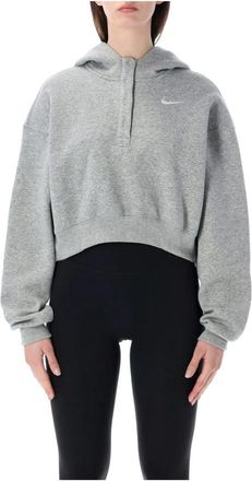 Nike Phoenix Fleece Oversized Cropped Henley Hoodie - - Sport - Damen - Grau - M