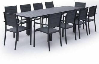Happy Garden Salon de jardin VENEZIA extensible en textil&egrave;ne gris 10 places - aluminium anthracite