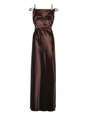 Miu Miu Maxikleid mit Logo-Detail - Braun