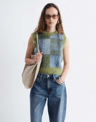 & Other Stories top gilet en maille &agrave; carreaux verts