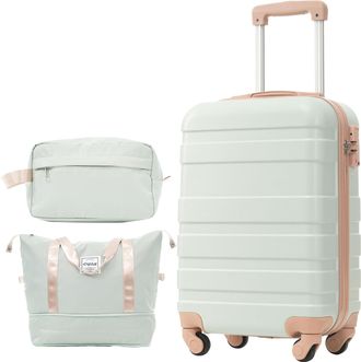 Merax 3-teiliges Gepäckset, Hartschalenkoffer M mit 4 Rollen, ABS-Material, TSA-Schloss, inkl. 1 Reisetasche und 1 Kulturbeutel, Grün