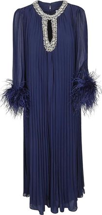 Self Portrait Femme, Robes, Bleu, Taille: 40 FR Robe midi en mousseline et plumes