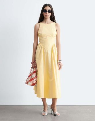 & Other Stories Robe mi-longue en coton majoritaire &agrave; taille volumineuse - Jaune babeurre