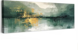 MuchoWow &copy; Wandbilder 120x40 cm Schlafzimmer Home Deko XXL Wandbild Wohnung Bild Wohnzimmer Fotoleinwand Panorama Leinwand Wall Decor Gro&szlig; Gr&uuml;n - Modern - Abst