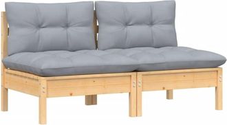 vidaXL Vidaxl - Canap&eacute; 2 places de jardin et coussins gris Bois de pin solide