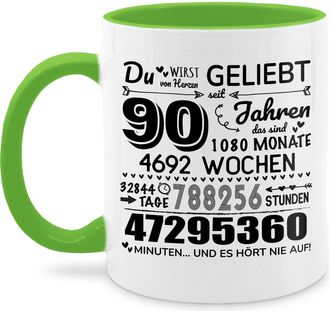Shirtracer Tasse Tassen 325ml - 90 Jahre - Du wirst von Herzen geliebt | 90. Geburtstag | 90 Jahre Geburtstagsgeschenke | 90ter Geburtstagsgeschenke für Oma und 