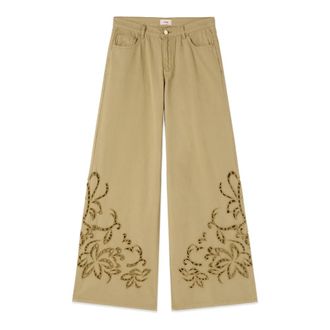 Oltre Palazzo-Hosen mit transparenter Stickerei - - Trousers - Damen - Gr&uuml;n - 2XL