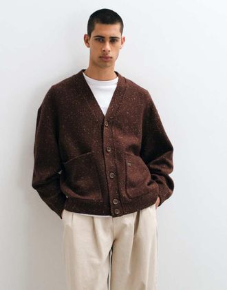 Timberland Cardigan aus Wollmix mit Sprenkelgarn in Chicory Coffee Heather-Braun