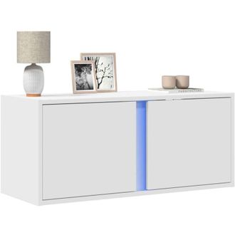 vidaXL Vidaxl - Meuble tv mural avec lumi&egrave;res led blanc 80x31x35 cm